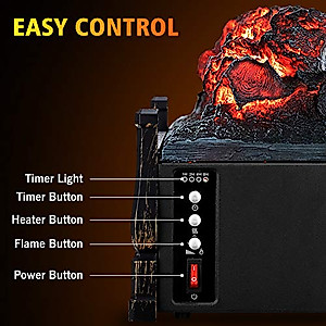 LIFEPLUS Electric Fireplace Log Heater, 21 Inch Fireplace Insert w/Remote Control 8H Timer Realistic Flame Ember Bed Adjustable Brightness, Overheat Protection, Fake Fire for Christmas Home Decor