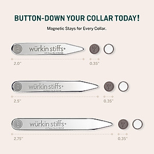 Würkin Stiffs 3-Pair Power Stays Magnetic Collar Stays 3 Pair, 3 Sizes | Includes (2) 2.0” Power Stays, (2) 2.5” Power Stays and (2) 2.75” Power Stays | Gift for Men | As Seen on Shark Tank