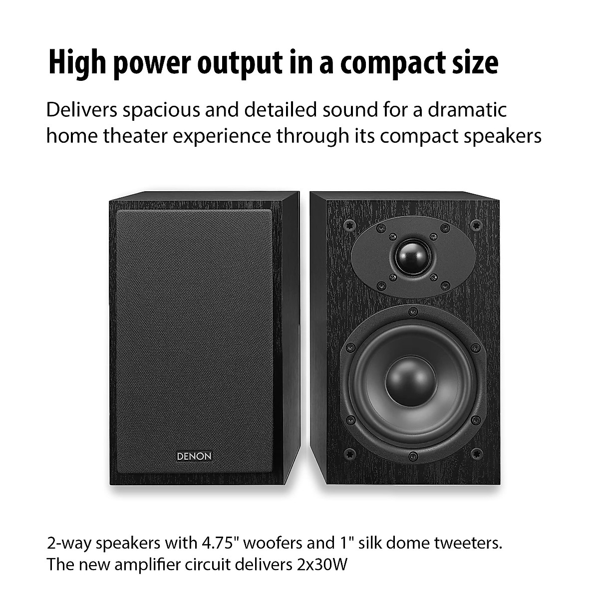 Denon D-M41 Home Theater Mini Amplifier and Bookshelf Speaker Pair - Compact HiFi Stereo System with CD, FM/AM Tuner and Wireless Bluetooth Music | Perfect for Small Rooms and Home Cinema