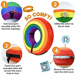 BENCMATE Protective Inflatable Collar for Dogs and Cats - Soft Pet Recovery Collar Does Not Block Vision E-Collar (Large, Rainbow)