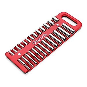 Magnetic Portable Socket Organizer Tray | 1/4-inch Drive | Red | for Deep & Shallow Sockets | Holds sockets up to 5/8" or 14 mm | Professional Quality Tool Organizer | by Olsa Tools
