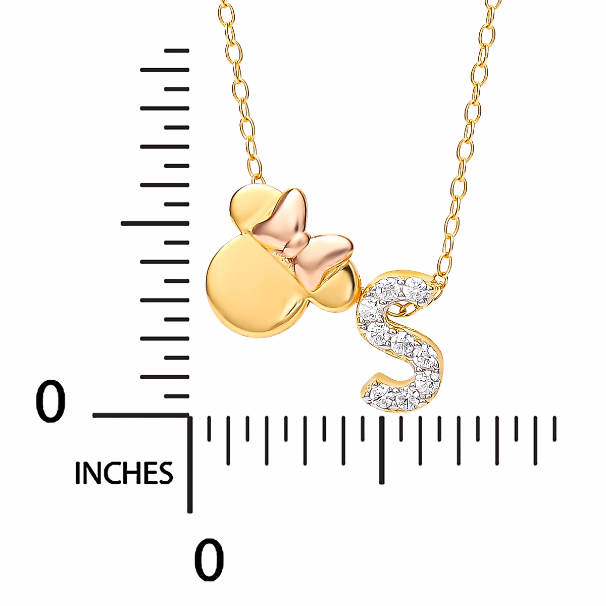 Disney Minnie Mouse Flash Plated Letter S Cubic Zirconia Initial Pendant Necklace, 18"