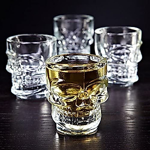 Circleware Skull Face Heavy Base Whiskey Shot Glasses, Set of 6, Party Home and Entertainment Dining Beverage Drinking Glassware for Brandy, Liquor, Bar Decor, Jello Cups, 1.75 oz, Clear