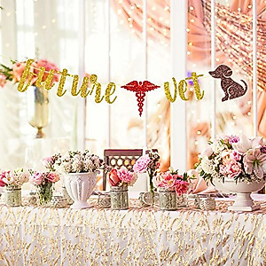 Maicaiffe Gold Glitter Future Vet Banner - Veterinarian Grad Banner - Congrats Grad / Happy Graduation Sign - Congrats Vet Graduation Party Decorations