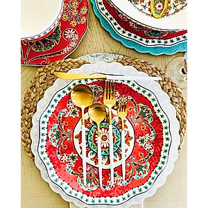 Sonemone 11 Inch Red Farmhouse Floral Dinner Plates, Set of 4, Large Ceramic Plates for Salad, Dinner, Microwave & Dishwasher Safe
