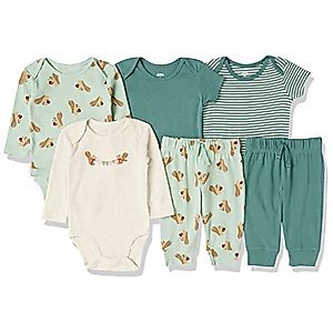 Amazon Essentials Unisex Babies' Cotton Layette Outfit Sets, Pack of 6, Multicolor/Squirrel/Stripe, Preemie