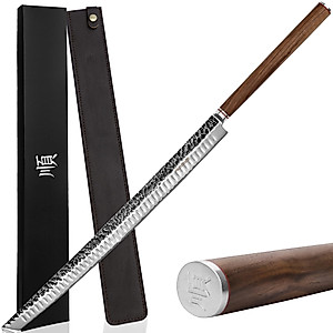 YOUSUNLONG Sakimaru Knife 23 Inch Ultra Yanagiba - Japanese Hammer Damascus Steel Blade - Chef Slicer Suitable for Cutting Large Maguro Tuna Salmon - Natural Walnut wood Handle with Leather