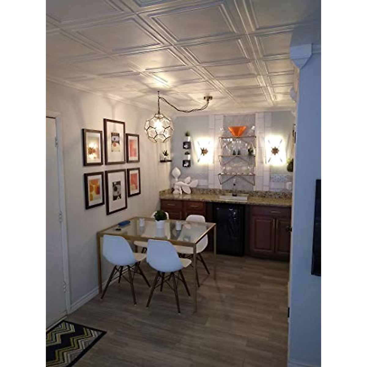 A La Maison Ceilings R24 Line Art Foam Glue-up Ceiling Tile (21.6 sq. ft./Case), Pack of 8, Plain White