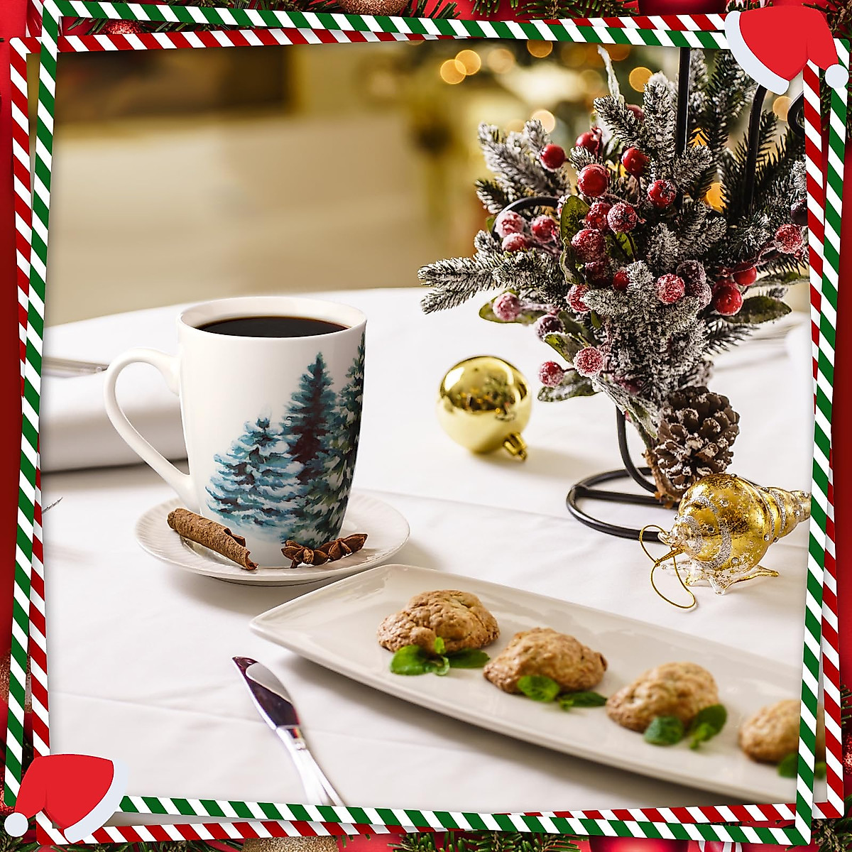 Suttmin 4 Pcs Christmas Tree Ceramic Mugs 12 oz Holiday Coffee Mugs Set Merry Christmas Coffee Mugs Green Tree Stackable Drinking Cups White Tea Cups for Coffee Milk Tea Hot Cocoa Xmas Winter Gifts