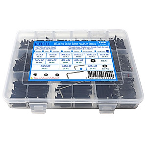 iexcell 1500 Pcs M3 x 6/8/10/12/14/16/20/25/30/35/40/45/50 Alloy Steel 10.9 Grade Hex Socket Button Head Cap Screws Bolts Nuts Washers Assortment Kit, Black Oxide Finish