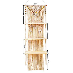 Macrame Wall Hanging Shelf with Enhanced Solid Wood Shelves and Handmade Macrame to Organize Plants and Decor — 3 Tier Macrame Shelf Wall Hanging Bohemian Decorative Shelves for Kitchen,Home Storage