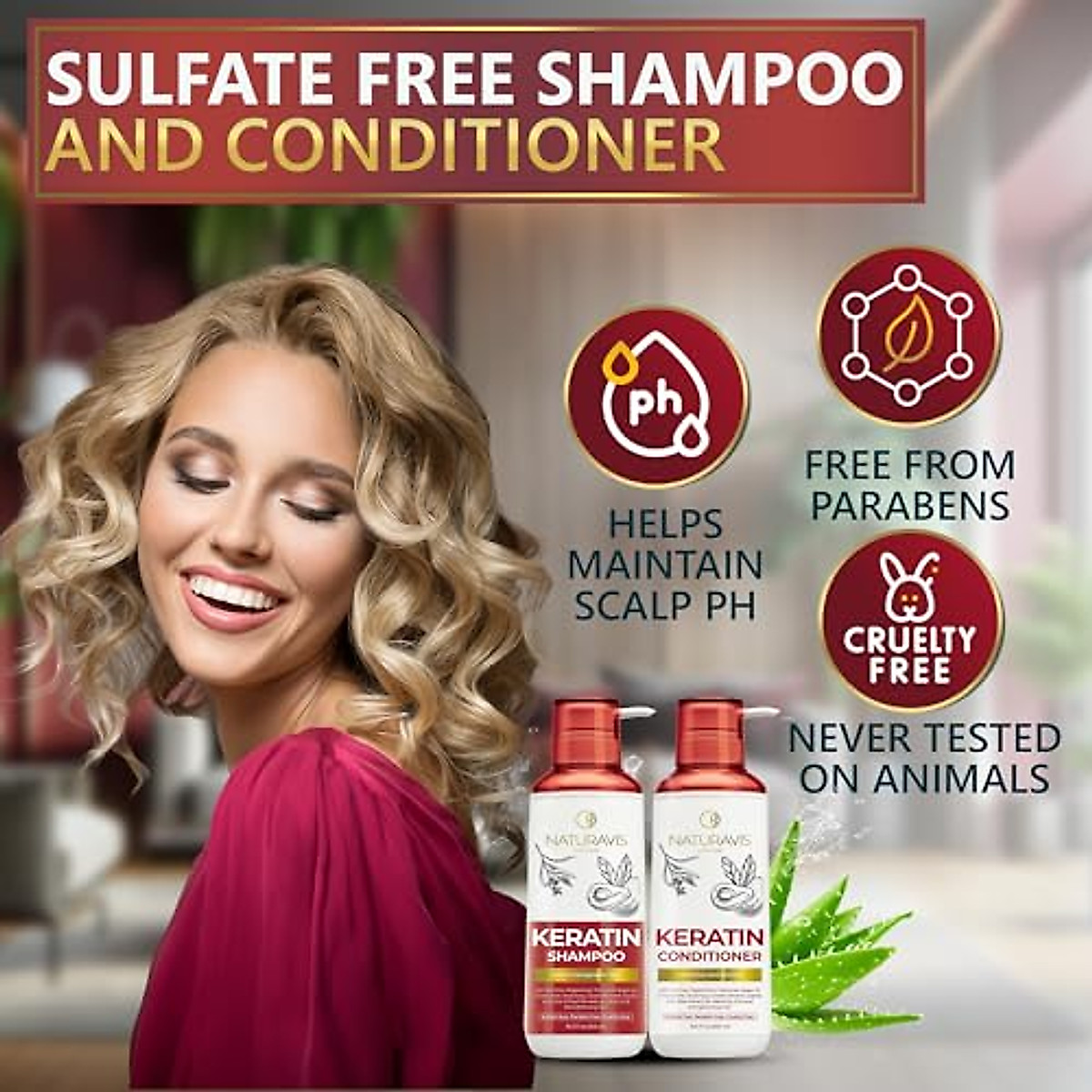 Keratin Shampoo and Conditioner Set with Hyaluronic Acid - Sulfate Free Intense Moisturizing Treatment - For Strengthening Dry and Damaged Hair - For Women and Men - Salon Grade
