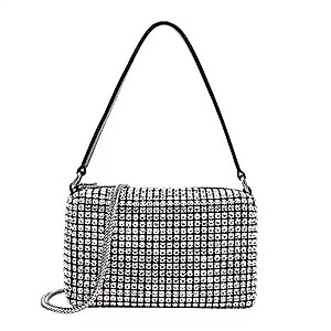 NOGUTU Silver Rhinestone Purse Rhinestone Crossbody Purse for Women Clutch Purse Evening Chain for Party Wedding