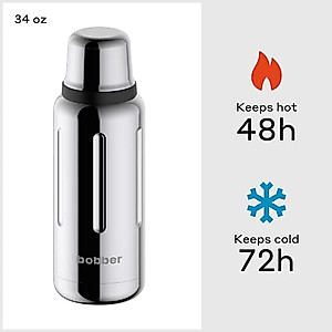 Bobber - Pack of 34 oz and 16 oz Classic Stainless Steel Vacuum Insulated Thermo Flasks Bottles with Cup Lid (Glossy)