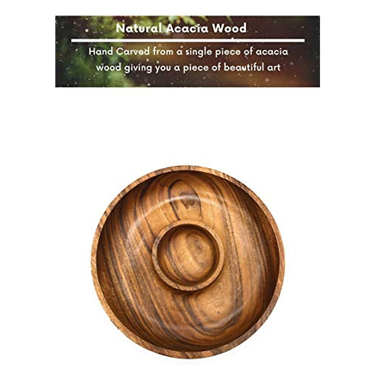 Handcracfted Acacia Wood Chip and Dip Specialty Salsa Bowl Plate Tray 10' D x 1.5" Thick