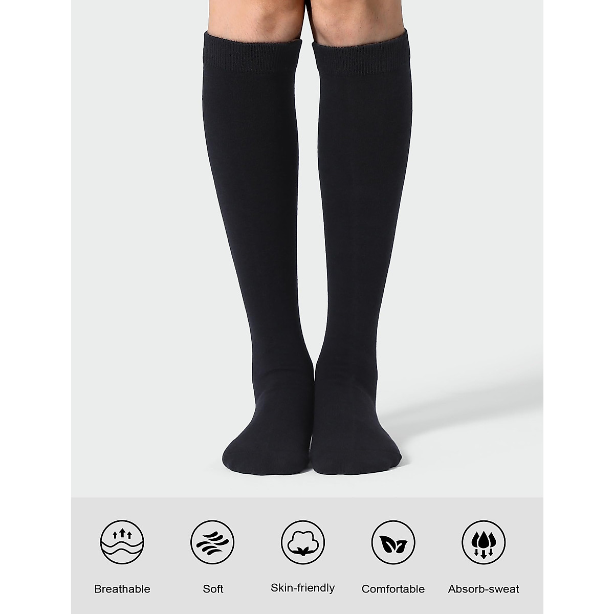 Joulli Women's Knee High Athletic Socks Stripe Tube Outdoor Sport Socks 3 Pairs, Black