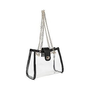 Tiwougel Women Clear Shoulder handbags Purses,Ladies Lightweight With Chain Strap and Twist Lock Crossbody bags (black)