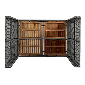 Quarte Modern 5-Piece Outdoor Patio Dining Set, Garden PE Rattan Wicker Bar Set, 4 Bar Height Chairs with Non-Slip Feet and Fixed Rope, Acacia Wood Table Top