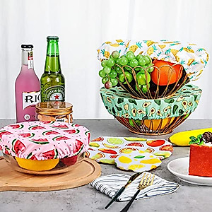 10 Pieces Bowl Covers Reusable in 5 Size Stretch Cloth Fabric Elastic Food Storage Cotton Bread Lids for Food, Fruits, Leftover (Summer Style)