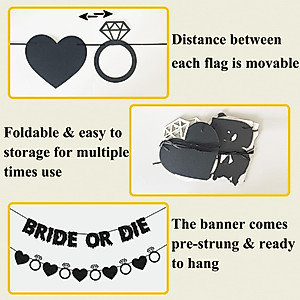 FAKTEEN Bride or Die Banner Bachelorette Party Decorations for Women Girls, Ring Black Heart Garland Bride to Be Sign Halloween Gothic Bridal Shower Engagement Wedding Party Supplies