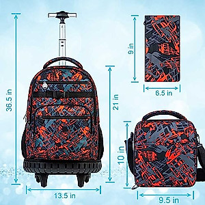 ZLYERT 3PCS Rolling Backpack for Boys, Travel Wheeled Backpacks for Adults, Teens College Roller Bookbag with Wheels for Men - Red