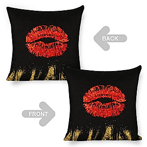 JOJOART Red Glitter Mouth Throw Pillow Covers 18×18 Pillowcases Set of 1 Sexy Kiss Lips Linen Decorative Square Pillow Case Cushion Covers Standard Size for Sofa Couch Outdoor Bed Pillow Protectors