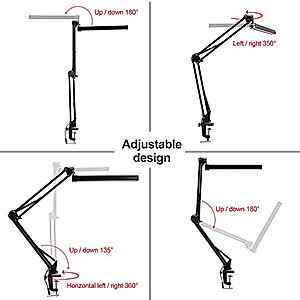 YOUKOYI A16S Metal Adjustable Swing Arm Desk Lamp with Clamp, Touch Control Table Lamp with Stepless Dimming, 3 Color Modes, Memory Function Eye-Caring Desk Light for Home/Office/Work/Study/Reading