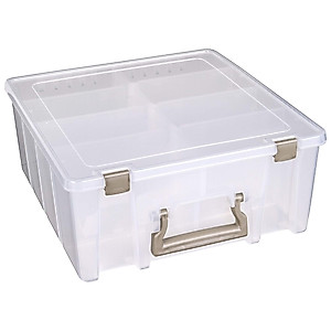 ArtBin 0365500 Super Satchel Double Deep, Portable Art & Craft Organizer with Handle, [1] Plastic Storage Case, Clear with Gold Accents, Clear & Gold