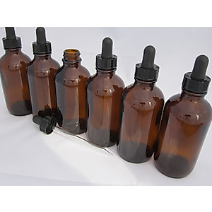 DropperStop 4oz Amber Glass Dropper Bottles (120mL) with Tapered Glass Droppers - Pack of 6