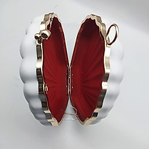 IAMUHI Lovely Shell Handbag Purse Beaded Evening Bag Chain Cross-body Clutch Purse,White