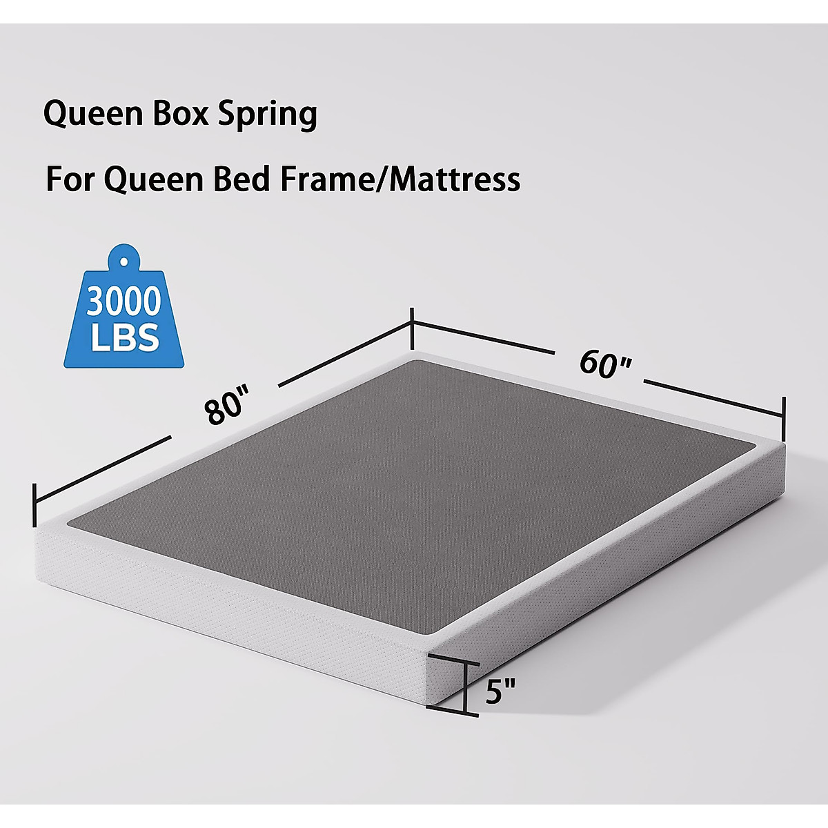 Bedsnus Queen Size Box Spring and Cover Set, 5 Inch Low Profile Metal BoxSpring, Heavy Duty Structure Mattress Foundation, Noise Free, Non-Slip, Easy Assembly