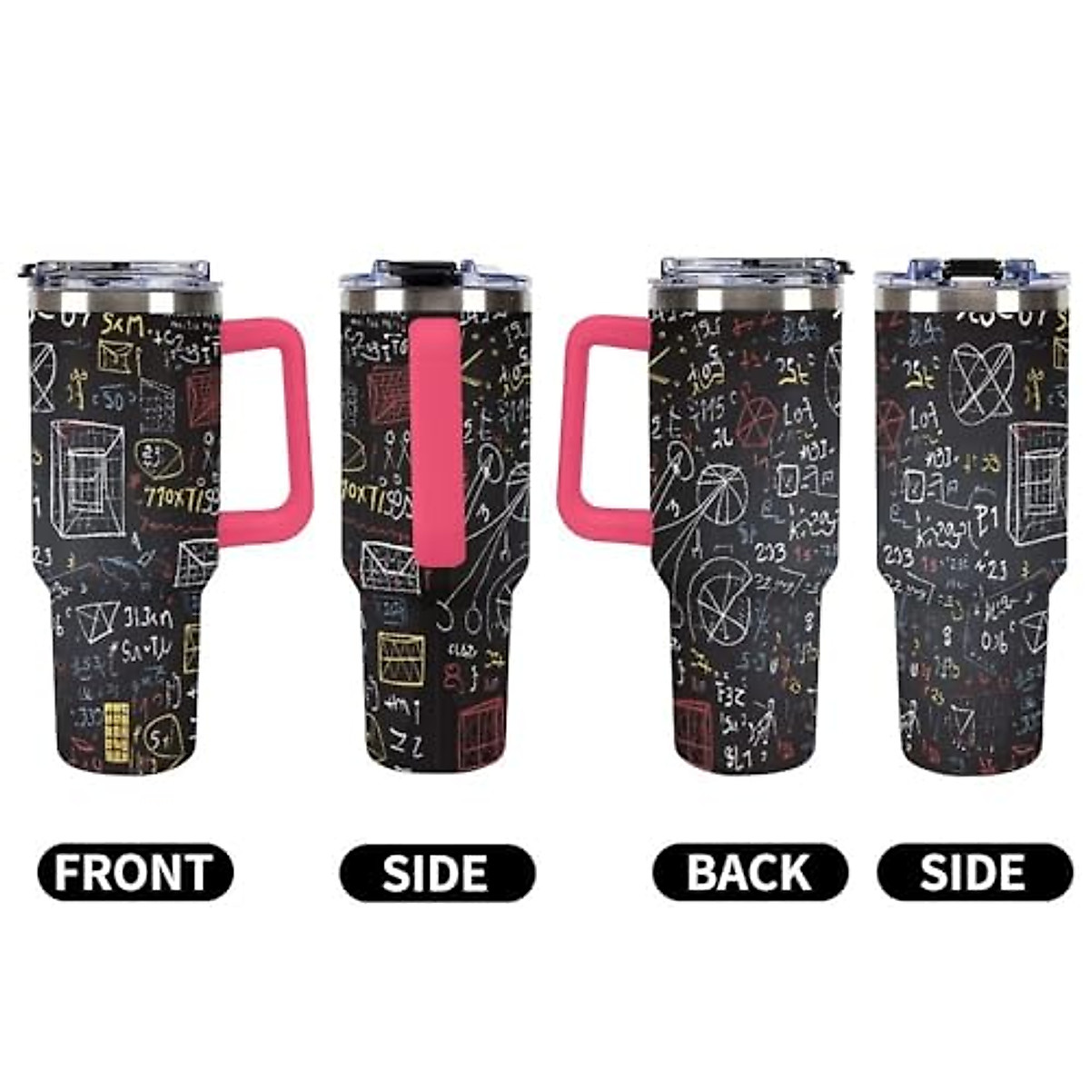 40 Oz Vacuum Tumbler with Light Rose Red Handle Leakproof Insulated Tumbler Mathematics And Physics Stainless Steel Travel Mug with Lid And Straw Coffee Cup Cute Water Bottles Cup Holder Friendly