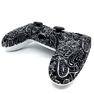 Antil-Slip Silicone Controller Cover Protective Case for PS4/SLIM/PRO Controller Soft Cover Skin for Dualshock 4 Controller with 8 Thumb Grips(White Black Print)
