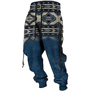 PORCLAY Aztec Geometry Pattern Men's Sweatpants Lightweight Fun Jogging Pants with Elastic Waistband Great for Sports Blue XL