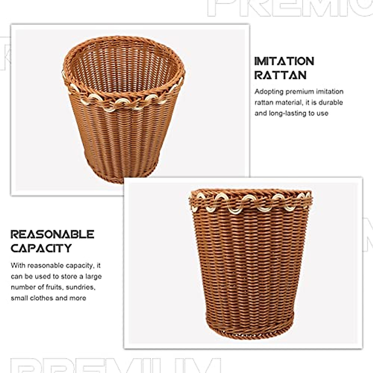 Zerodeko Seagrass Wastebasket Rattan Trash Can Woven Waste Basket Garbage Bin Water Hyacinth Flower Pot Dried Flower Bucket Laundry Storage Basket for Bedroom Bathroom Office Planter