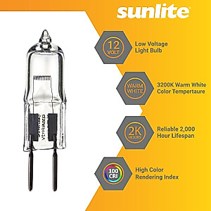 Sunlite 40615-SU Q35/GY6/12V Halogen 35-Watt Single Ended T3.5 Light Bulb, 525 Lumens, 12 Volts, GY6.35 (Bi-Pin) Base, Clear, 2000 Hour Life Span, 3200K - Warm White 12 Pack