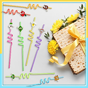 24 Pieces Passover Straws Passover Toys Reusable Matzah Wine Cup Designs Holiday Straws Pesach Sipping Straws Drinking Straws for Pesach Passover Seder Table Decorations