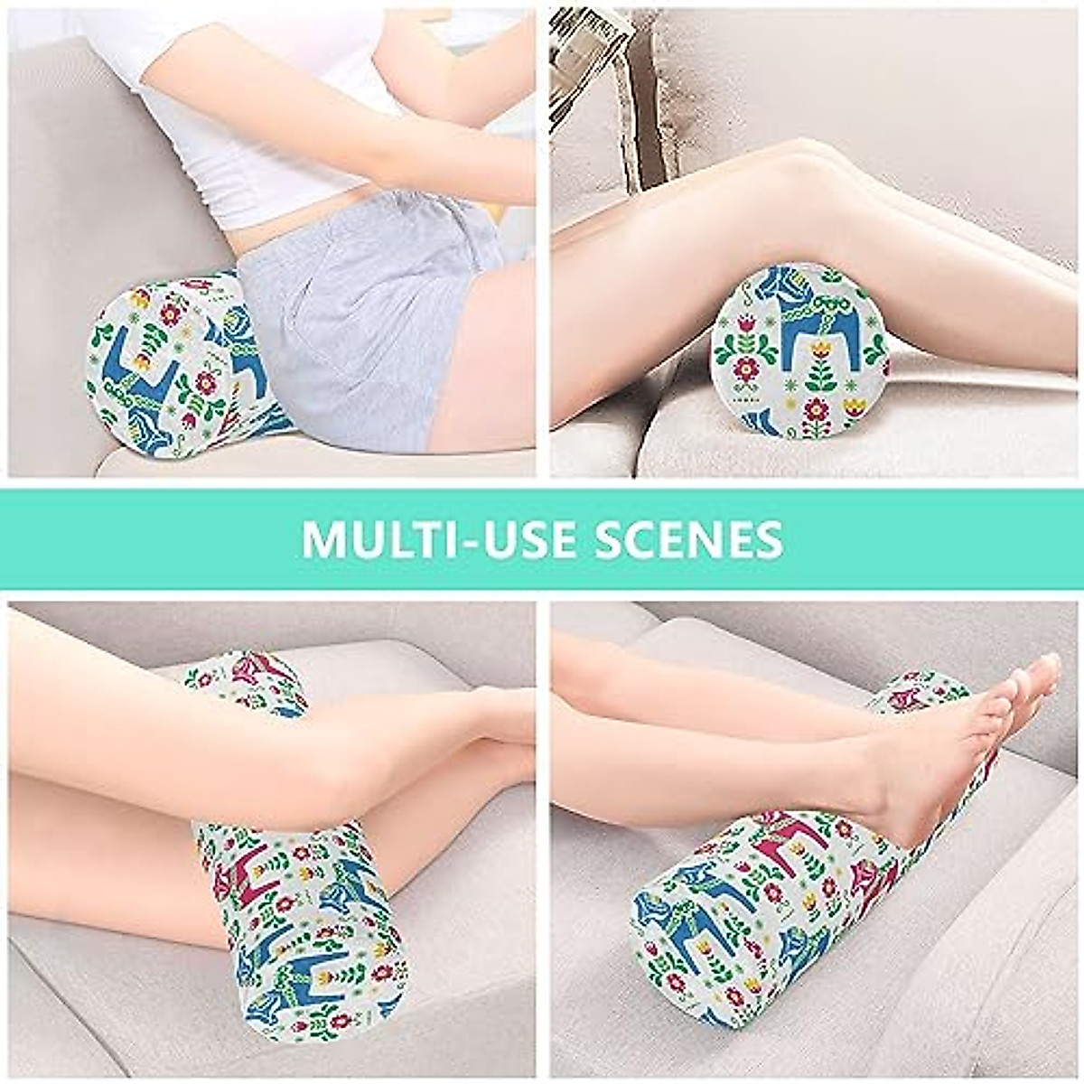 Vnurnrn Swedish Folk Horse Neck Support Pillow Round Neck Roll Bolster Cylinder Pillow Cervical Pillows Bolster Pillow for Leg Knee Back Head Support for Adults Bedroom Camp Work