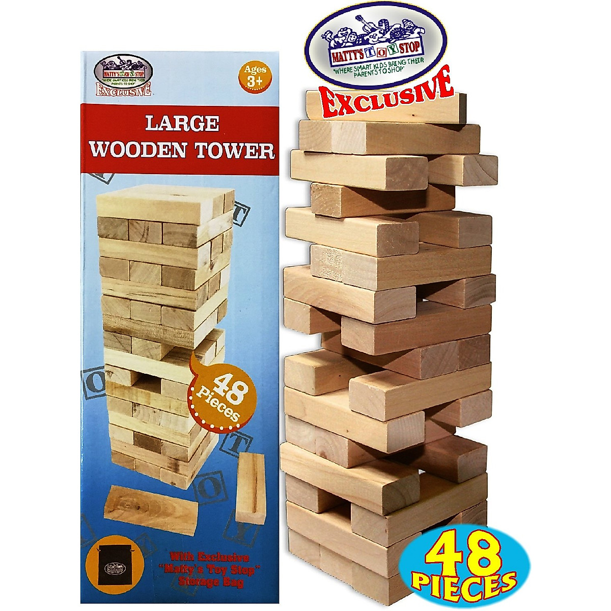 Matty's Toy Stop Wooden Tower Deluxe Stacking Game with Exclusive Storage Bag