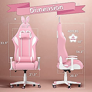 MUZII Pink Gaming Chair, Video Game Chairs, Racing Office Gaming Chairs for Adults Girls, PU Leather Computer Chair, PC Gamer Chair with Headrest and Lumbar Support