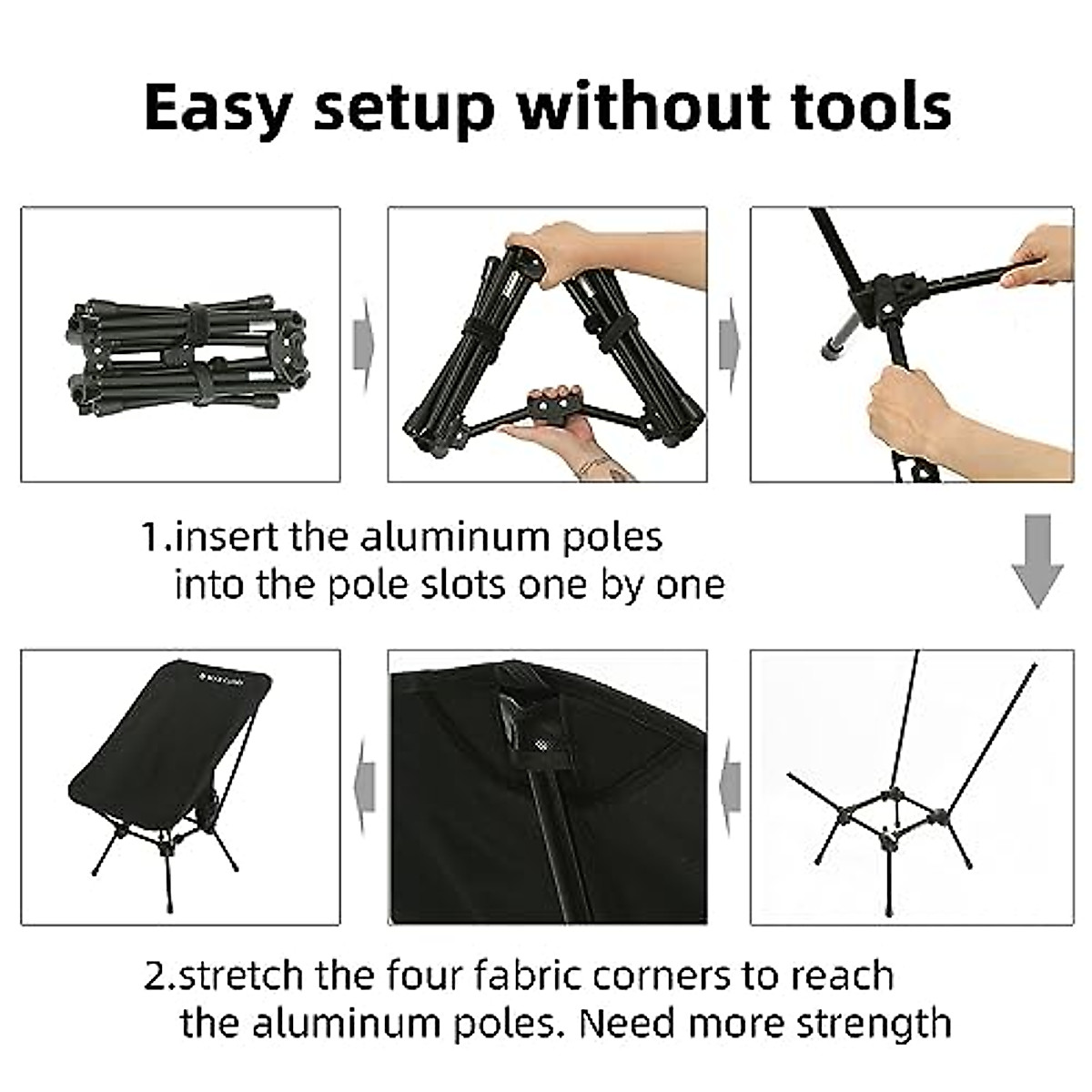 ROCK CLOUD 2 Pack Portable Compact Camping Chair Ultralight Folding Chairs Outdoor Lrage-Size for Camp Hiking Backpacking Lawn Beach Sports, Two-Heights Adjustable (Black-Large)