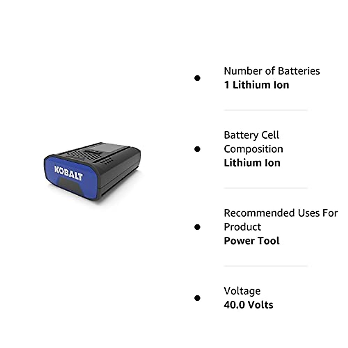 Kobalt 40-Volt 2.5AH Amp Hours Rechargeable Lithium Ion (Li-ion) Cordless Power Equipment Battery