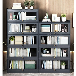 Modern 5 Tier Bookcase with Flip Door, Rectangle Shelves with Closed Back Panels, Tall Bookshelf, Storage Organizer Shelves for Bedroom, Living Room, Office, Kitchen(Gray,23.6*12.2*67.7in)