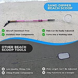 Sand Dipper Full Size Beach Scoop Shovel & Sifter Tool for Beachcombing – Adjustable Sea Glass, Shell, Shark Tooth Sifter for the Beach – Can Be Used as a Walking or Hiking Stick Too – 6”Basket (blue)