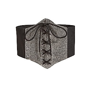 Verdusa Women's Rhinestone Corset Waist Belt Waistband Elastic Retro Wide Belt Black M