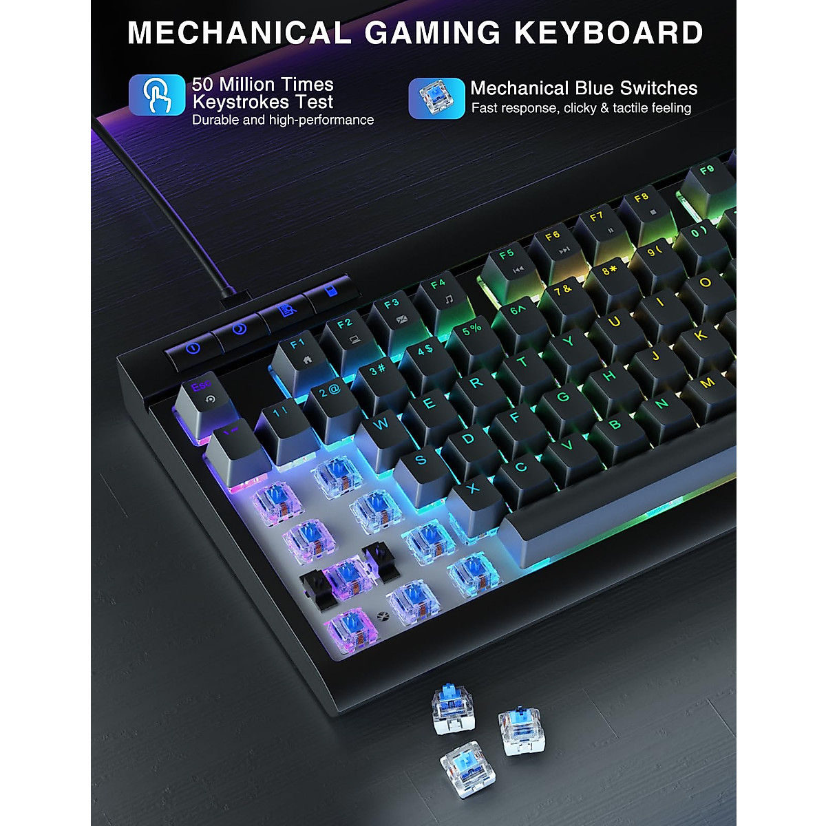 GOYIGO Mechanical Keyboard Clicky Blue Switches,75% TKL RGB Backlit Gaming Keyboard,Full Keys Anti-ghosting Programmable,USB-C Wired Computer Keyboards for PC/Mac,Black