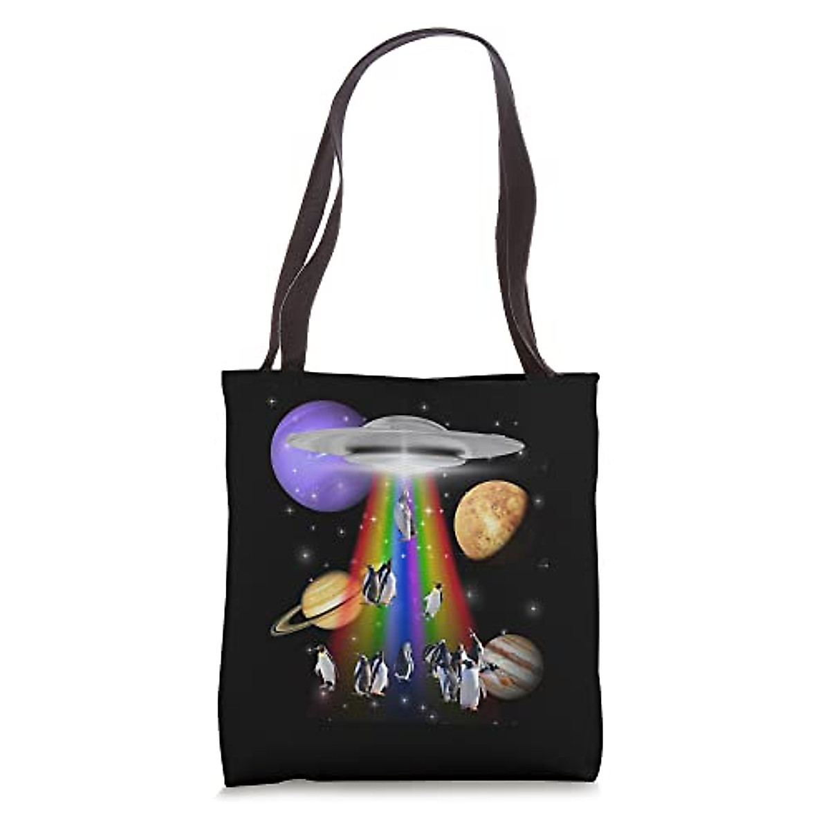 Penguin Lover Galaxy UFO Spaceship Funny LGBTQ Alien Tote Bag