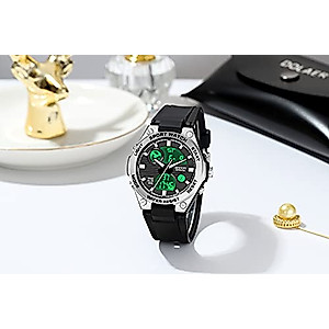 KXAITO Women's Ladies Outdoor Waterproof Sports Watch Quartz Watch Fashion Bracelet Movement Analog-Digital Display Girls Wrist Watches 6067 (Black Silver)