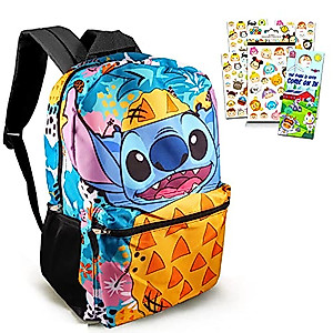 Disney Lilo and Stitch Backpack Set for Kids - Bundle with Stitch Backpack with Tsum Tsum Stickers and More (Girls Backpack Elementary School)