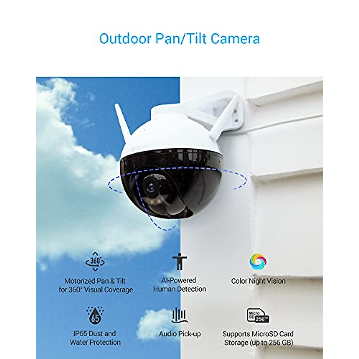 EZVIZ Outdoor Camera Pan/Tilt/Zoom, 360° Visual Coverage, 1080P WiFi Security Cam, IP65 Waterproof, Color Night Vision, AI-Powered Person Detection, Support MicroSD Card up to 256GB | C8C